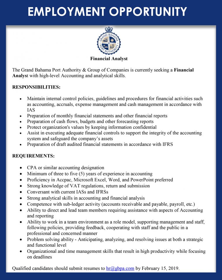 EMPLOYMENT OPPORTUNITY at the Grand Bahama Port Authority - GBPA Media